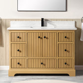 Vertical Slat Natural Wood Veneer Vanity | Artificial Stone or Natural ...